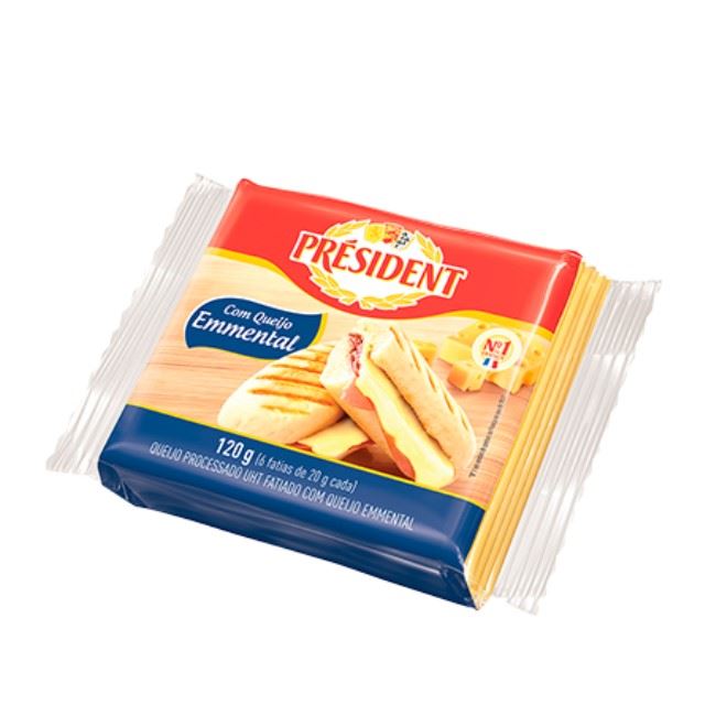 QUEIJO PROCESSADO EMMENTAL PRESIDENT PACOTE 120G | Deskontão Atacado