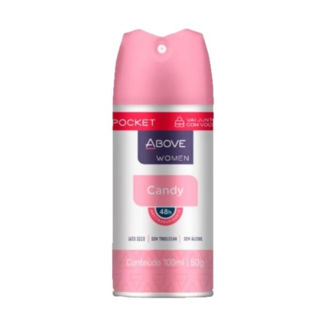DESODORANTE AEROSOL ABOVE FEM CANDY 100ML | Deskontão Atacado